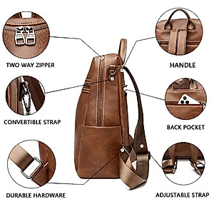 Maxoner Backpack Purse for Women Fashion Genuine Leather Convertible Shoulder Handbag Travel Bag Satchel Rucksack Ladies Bag (Faux Leather Dark Brown)