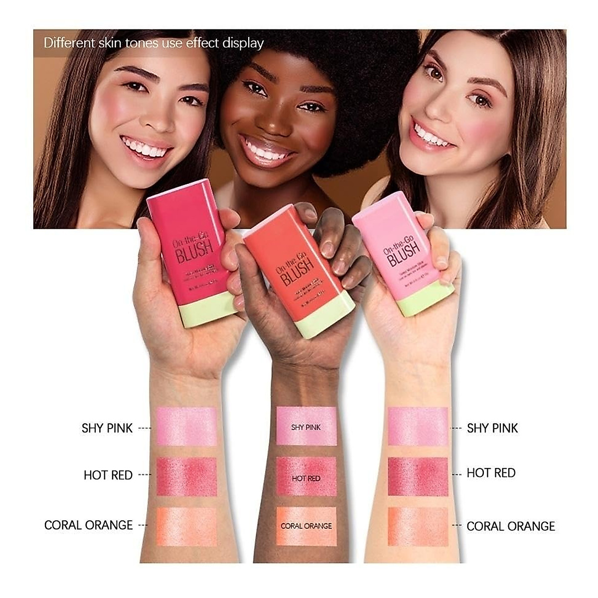 PICKX On-the-Go Makeup Blush Stick Tinted Moisture Stick, Shadow Lips Cheek Blusher Creamy Makeup Long Lasting Natural Nude Makeup for All Skin (3PC)