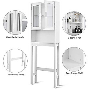 BestComfort Wooden Over The Toilet Storage Cabinet, Home Bathroom Space Saver, Double Doors, Adjustable Shelf, Open Storage Shelf, Freestanding Toilet Storage Rack Unit (22.5'' x 7'' x 64'')