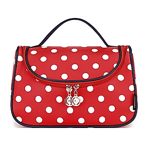 Yeiotsy Travel Makeup Bag Cute, Stylish Polka Dots Cosmetic Bag for Women Hanging Toiletry Bag Organizer (Classic Red)