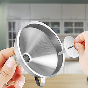 Stainless Steel Kitchen Funnel, 4.3-Inch Food Grade Metal Funnel with Strainer for Filling Bottles, Transferring Liquid, Oil, Juice, Milk