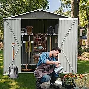 6x8 FT Outdoor Storage Shed, Garden Tool Storage Shed with Sloping Roof and Double Lockable Door, Outdoor Shed for Garden Backyard Patio Lawn