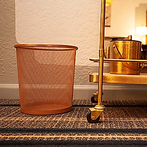 SHS Round Mesh Stainless Steel WasteBasket Trash Can Recycling Bin for Home, Office, Bathroom, Bedroom & Kitchen, 3.5 Gallon / 12L, 11” Height x 10” Diameter Garbage Can (Rose Gold)
