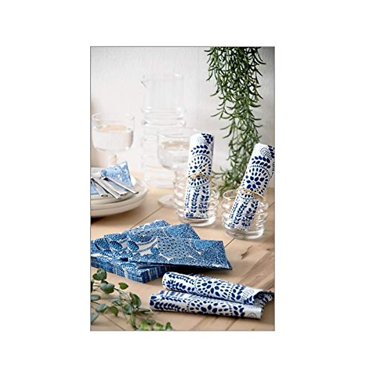 Marimekko Decorative Paper Napkins Blue and White Party Napkins, 6.5" x 6.5" Pak 40