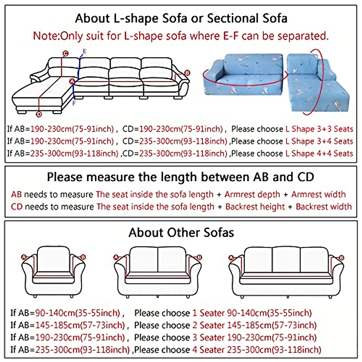 OQOPO Velvet Plush L-Shaped Sofa Cover L-Shaped Sectional Sofa Cover,1 2 3 4 5 Seater Stretch Sofa Cover for Pets Dogs Non-Slip Furniture Protector with Elastic Bottom-Lake Blue 4 Seater 235-300cm