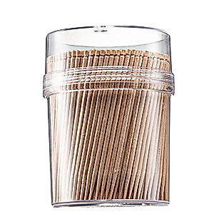 Prestee 2000ct Wooden Toothpicks + Reusable Toothpick Holder Container, Dark Wood - Sturdy Smooth Finish Bamboo Tooth Picks for Teeth, Party Cocktail Picks, Toothpicks for Appetizers, 100% Natural