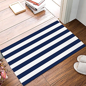 Door Mat for Bedroom Decor, Navy Blue and White Stripe Floor Mats, Holiday Rugs for Living Room, Absorbent Non-Slip Bathroom Rugs Home Decor Kitchen Mat Area Rug 18x30 Inch