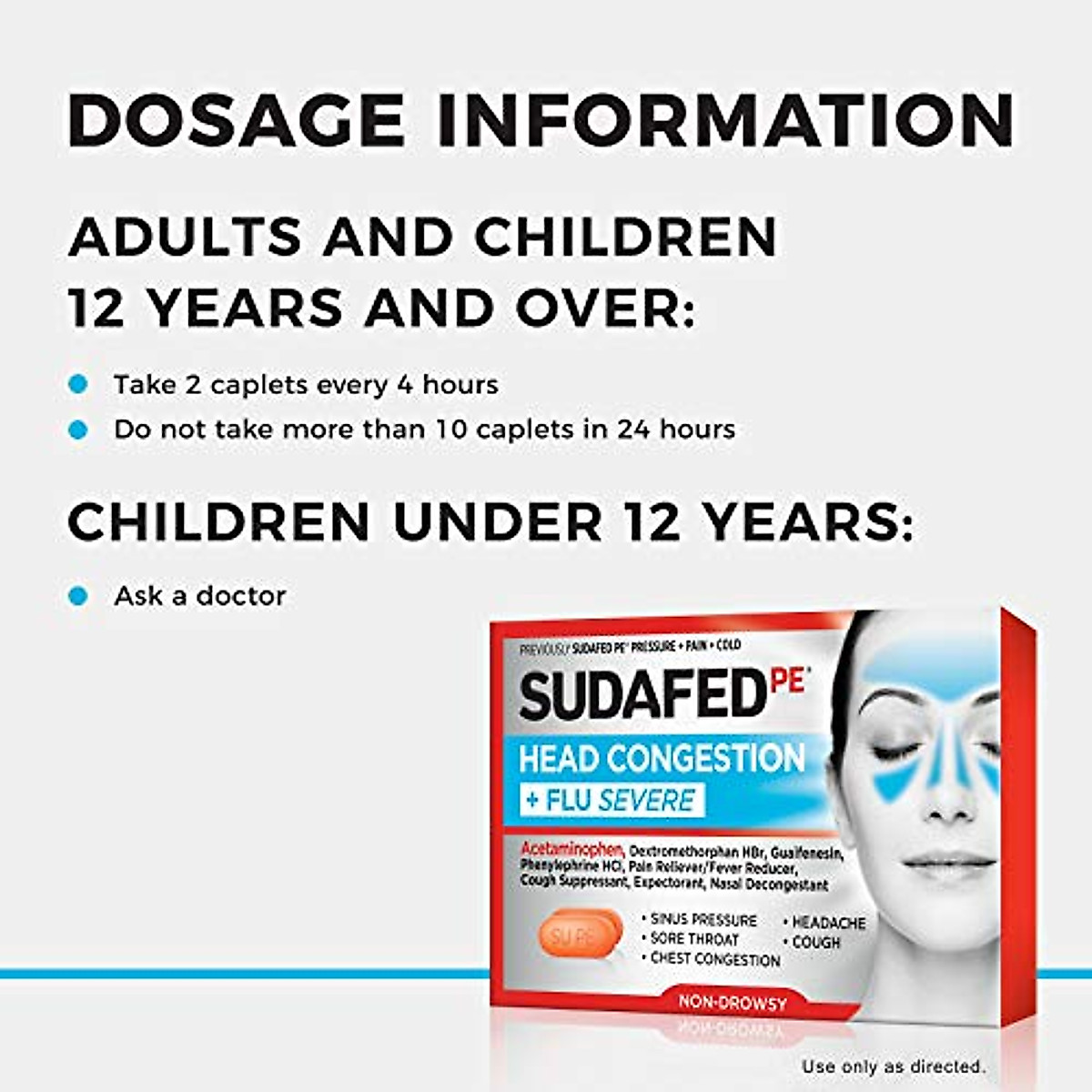Sudafed PE Head Congestion + Flu Severe Decongestant Tablets for Adults, 24 ct