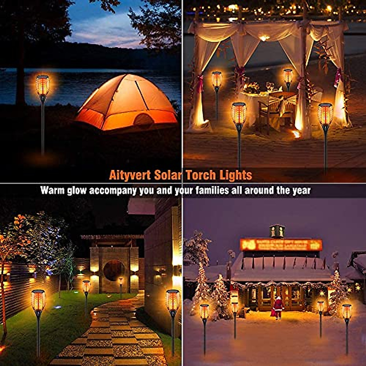 Aityvert Upgraded Larger Solar Torch Lights, Waterproof Outdoor Dancing Flames Lights, Flickering Flames Garden Lights, Landscape Decoration Pathway Patio Lights 43" 96 LED (4 Pack)