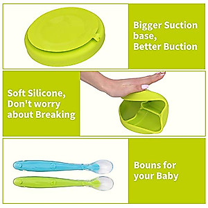 KingKam Baby Plate Bowl - Silicone Mini Mat - Super Suction Placemat Bowl with 2 Spoons for Self Feeding, 100% Safe Silicone, Dishwasher and Microwave Safe