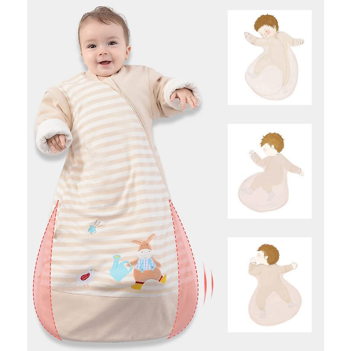 Babyah 3-Way Zipper Sleeping Bag Sack for Toddler Baby Girl Boy Unisex Baby Sleep Sack, 100% Cotton Baby Sleeping Bag TOG 2.5, Wearable Blanket Baby