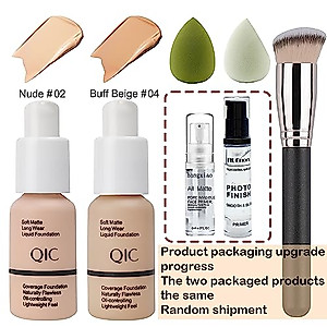 All In One Makeup Kit for Womem Full Kit,12 Colors Eyeshadow Palette,6 Colors Lipstick Set,2 Full Coverage Foundation and Primer, Eyebrow Soap,Waterproof Eyeliner and Mascara (102 Nude + 104 Buff Beige+ Matte Shadow)