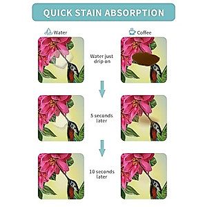 Spring Flowers and Hummingbird Coffee Mat Coffee Maker Mat,Super Absorbent Coffee Bar Accessories,Watercolor Pink Blossom Floral Non-slip Coffee Station Mat Dish Drying Pad,18x28in