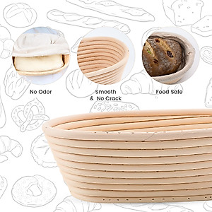 DOYOLLA Bread Proofing Baskets 10 inch Oval Shaped Dough Proofing Bowls w/Liners Perfect for Professional & Home Sourdough Bread Baking Supplies