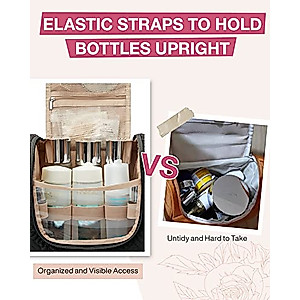 BAGSMART Toiletry Bag for Men, Travel Cosmetic Makeup Bag with Hanging Hook, Water-resistant Dopp kit Shaving Bag for Full Sized Container, Toiletries, Shampoo, Black-Medium