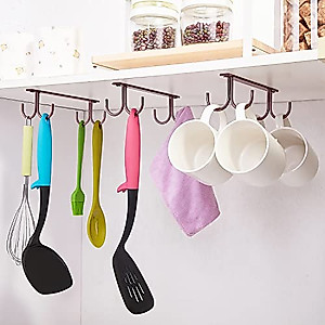 FOMANSH Mug Rack Under Cabinet - Coffee Cup Holder, 12 Mugs Hooks Under Shelf, Display Hanging Cups Drying Hook for Bar Kitchen Utensils Brown
