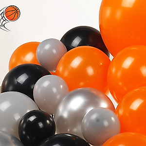 FROUFING Basketball Balloon Garland Arch Kit, 136pcs Orange Gray Black White and Silver with Foil Star Balloons for 1st Birthday Party Baby Shower Sports Theme Supplies Decorations