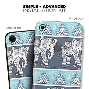 Design Skinz Walking Sacred Elephant Pattern Protective Vinyl Decal Wrap Skin Cover Compatible with The Apple iPhone XR (Screen Trim & Back Glass Skin)