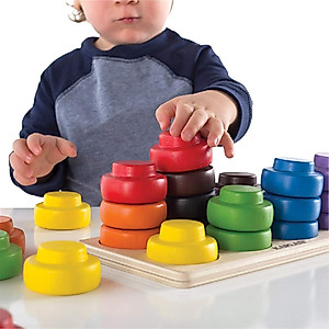 Kaplan Early Learning Toddler Stacking Number Board - 16 Colorful Pieces and Wooden Base for Practicing Color Recognition and Early Math Skills