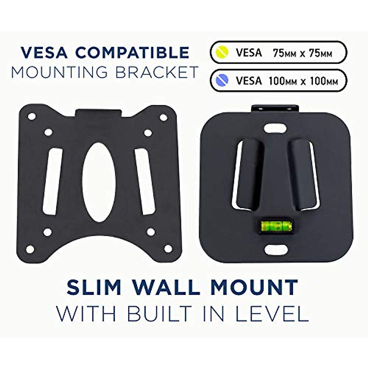 Mount-It! Low Profile Fixed TV Wall Mount for Small Televisions Computer Monitors, Fits 13" to 27", Quick Disconnect, 60 Lbs Capacity, VESA 75x75 mm and 100x100 mm, Black