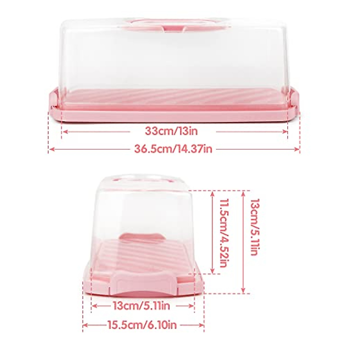 HOYA PONYOO 2-Pack Plastic Rectangular Bread Box with Clear Lid, Loaf Cake Keeper, Portable Bread Keeper Storage Container with Handle (Pink)