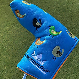 Craftsman Golf Birdie Birds Blue Blade Putter Cover Headcover for Odyssey Scotty Cameron (Blade Putter Cover)