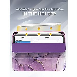 MoKo Case Fit New iPad Mini 6 Case with Pencil Holder (6th Gen 8.3 inch 2021), Soft TPU Frame Hard PC Clear Transparent Back Shell Smart Cover for iPad Mini 6 2021, Auto Wake/Sleep, Marble Gold Purple