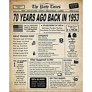 70th Birthday Decorations for Women or Men, Classy Vintage Table Decor, 70th Birthday Gifts for women, Funny 70 Birthday Sign for Him or Her, Back in 1953 Print (8 x 10, UNFRAMED)