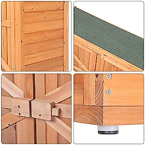 FRITHJILL 34.6 Inch Tall Outdoor Fir Wooden Storage Shed, Tool Organizer Cabinet with Double Doors