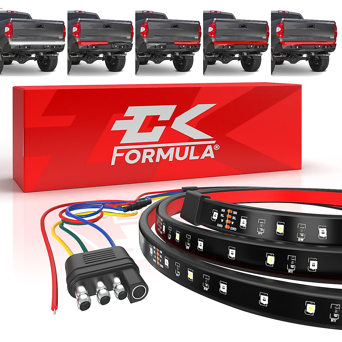 CK Formula 60 Inch LED Tailgate Light Bar for Trucks Single Row - Tailgate Light Strip, Red Turn Signal, Double Flash, Brake, Running, White Reverse Light, Truck Accessories, 1 Pack