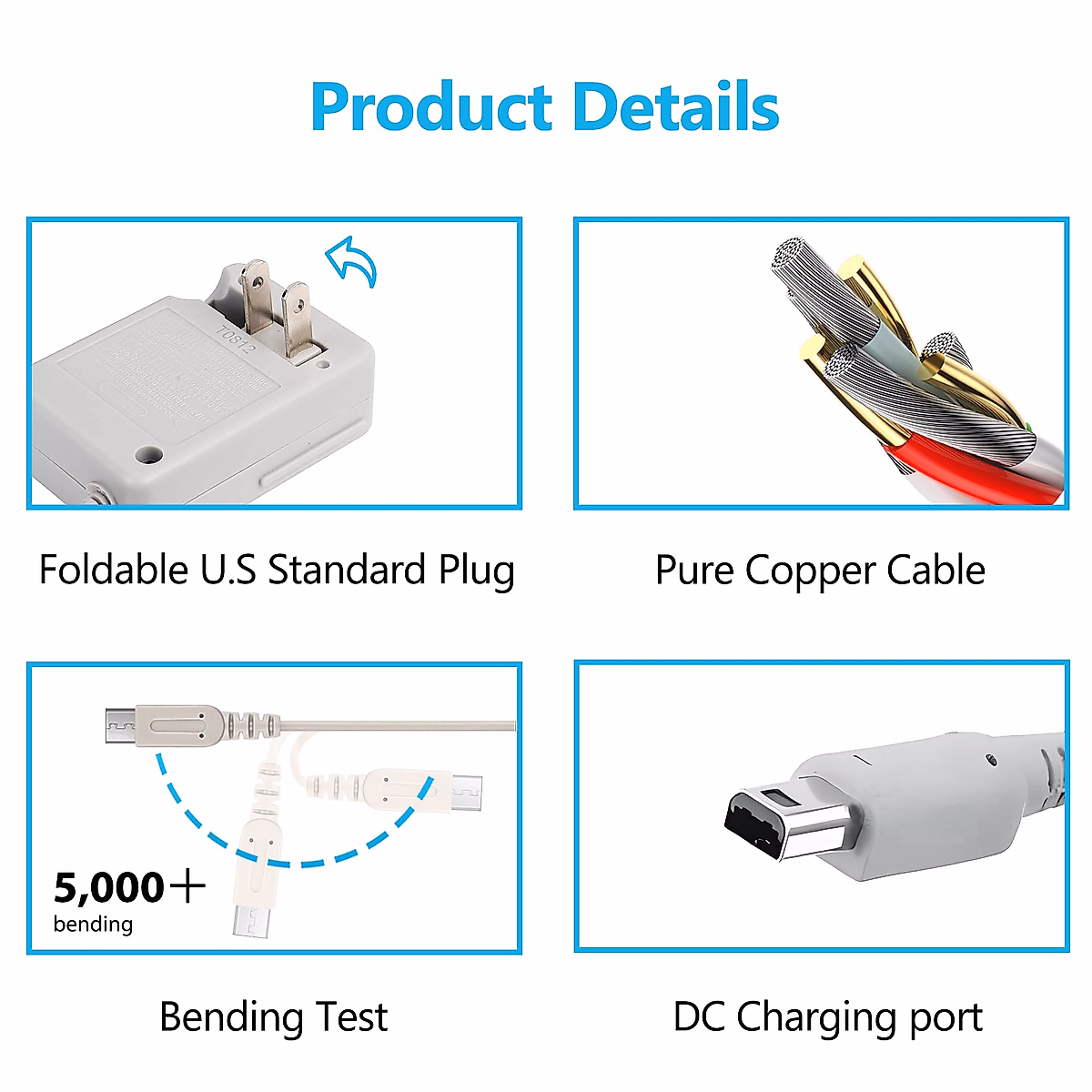 BXIZXD 3DS Charger Compatible with Nintendo 3DS/ 3DS XL/ New 3DS/ 2DS/ DSi Wall Travel Charger Power Cord Charging Cable