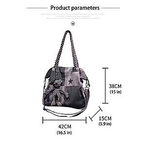 Large capacity women's canvas bag Women's shoulder bag Simple retro messenger bag with cute accessories (Mesh cloth)