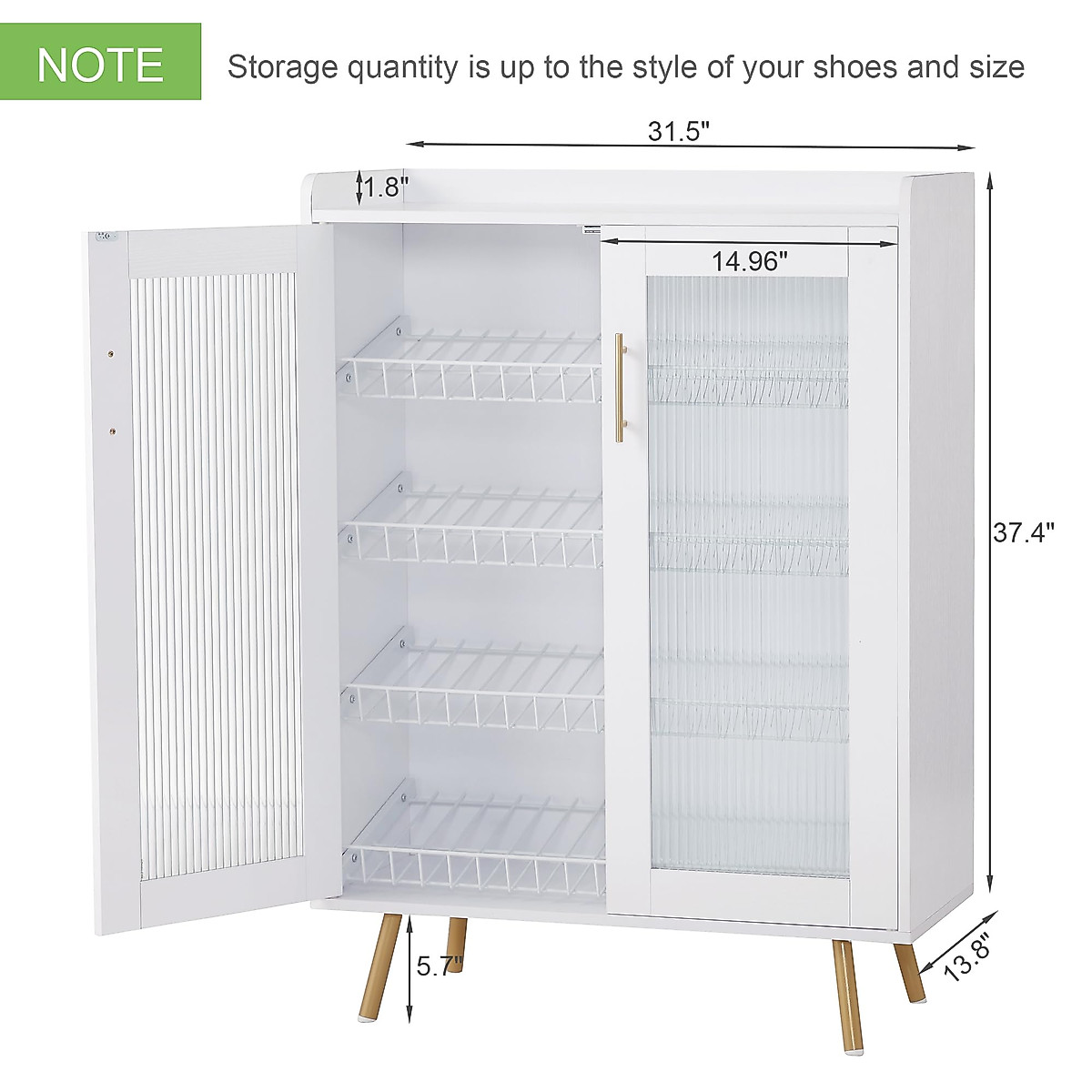 VECELO Shoe Cabinet Storage for Entryway, 4-Tier Free Standing Organizer with Doors and Shelves, Using for Hallway