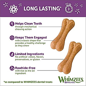 WHIMZEES by Wellness Rice Bone Natural Dog Dental Chews, Long Lasting Treats, Grain-Free, Freshens Breath, For Dogs 25-60 lbs, 9 count