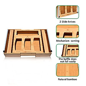 Expandable Bamboo Ziplock Bag Organizer, Drawer Organizer, Slide Cutters for Aluminum Foil and Plastic Wrap, Sandwich and Freezer Bags