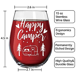 DYJYBMY Happy Camper Funny Wine Glass Birthday Gifts for Women Sister BFF Cute Camping Gifts for Women Her Friend Glamping RV Kitchen AccessoriesThanksgiving Christmas Graduation Gifts