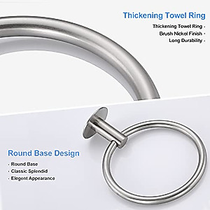 No Drilling Self Adhesive Towel Holder, Stainless Steel Towel Ring, Bathroom and Kitchen Towel Rack (Brush Nickel)
