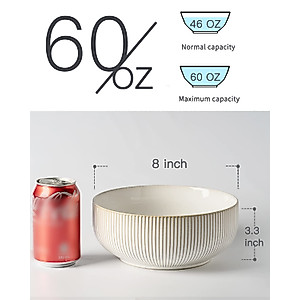 getstar Large Serving Bowls (8 inch & 60 fl oz), Ceramic Salad Bowl Set of 2, Microwave and Dishwasher Safe, Farmhouse Kitchen Decorative Bowls Set (Embossed Checks & Stripes)