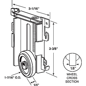 Prime-Line N 6790 1-7/16 In. Mirror Door Roller Assembly, Nylon Flat Roller, for Acme (Single Pack)