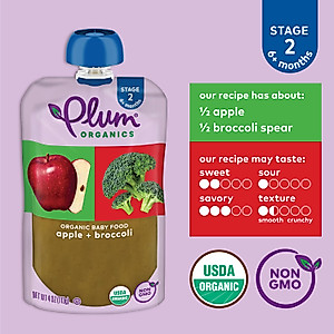 Plum Organics Stage 2 Organic Baby Food - Fruit and Veggie Variety Pack - 4 oz Pouch (Pack of 18) - Organic Fruit and Vegetable Baby Food Pouch