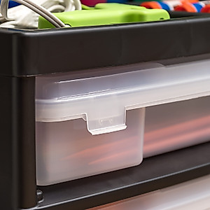 IRIS USA 5 Drawers Scrapbook Plastic Rolling Storage Cart with Organizer Top with Casters,Black