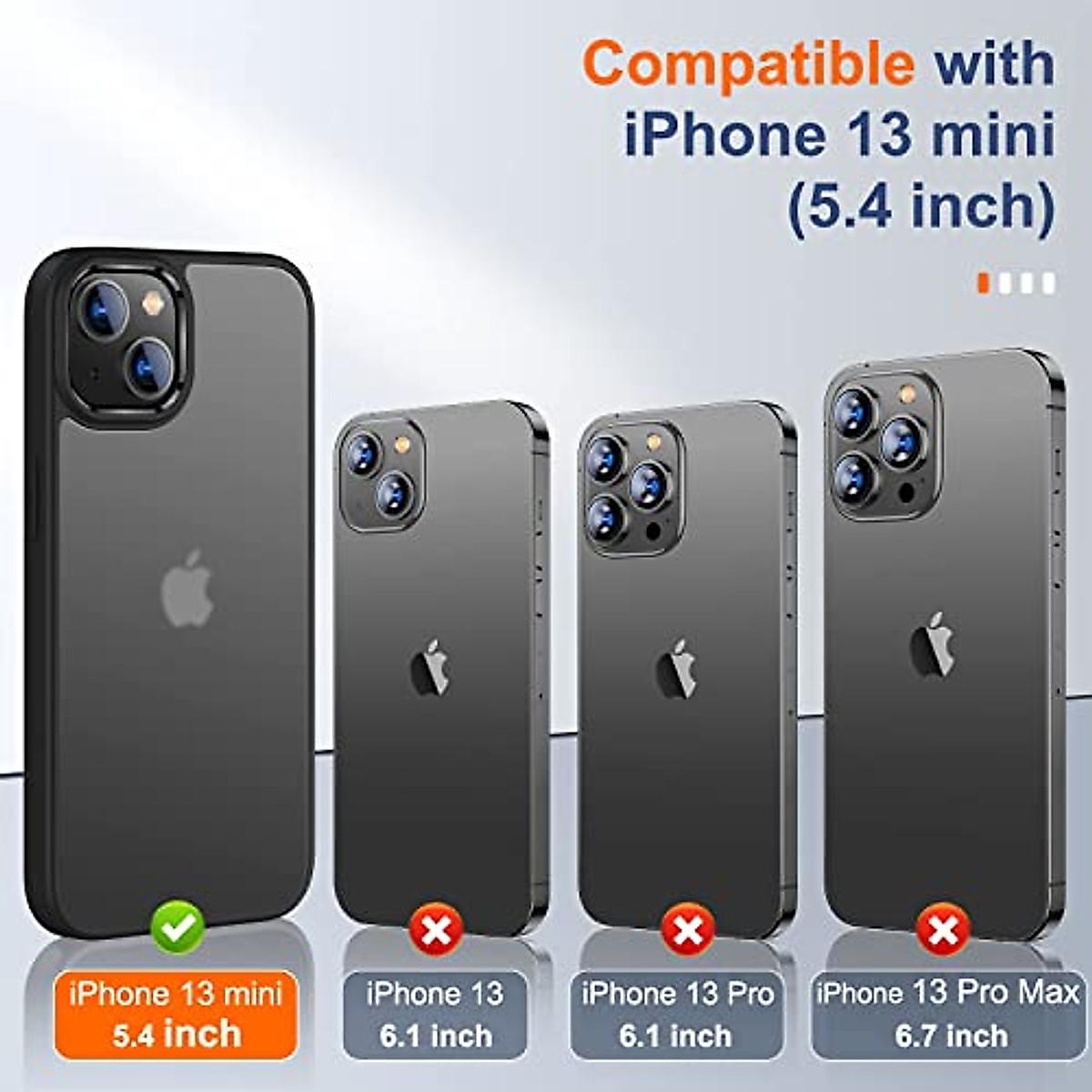 UniqueMe [5 in 1 Design for iPhone 13 Mini ase, 2 Pack Screen Protector Tempered Glass + 2 Pack Camera Lens Protector, [Non-Yellowing] Shockproof Ultra Thin Protective Cover - Black