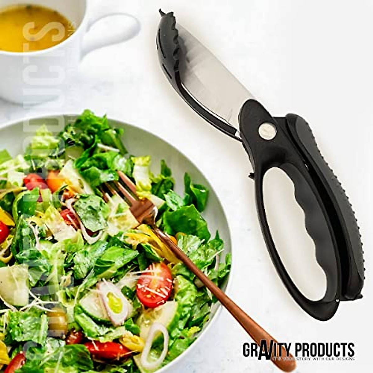 Toss and Chop Salad Tongs, Salad Chopper, Heavy Duty Kitchen Salad Scissors, Multifunction Double Blade Salad Cutting Tool (Black Salad scissor)