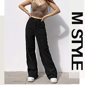 Bravetoshop Women's Wide Leg Pants Regular Fit Casual High Waist Floor Length Trousers Y2K Fashion Streetwear (Black,XL)