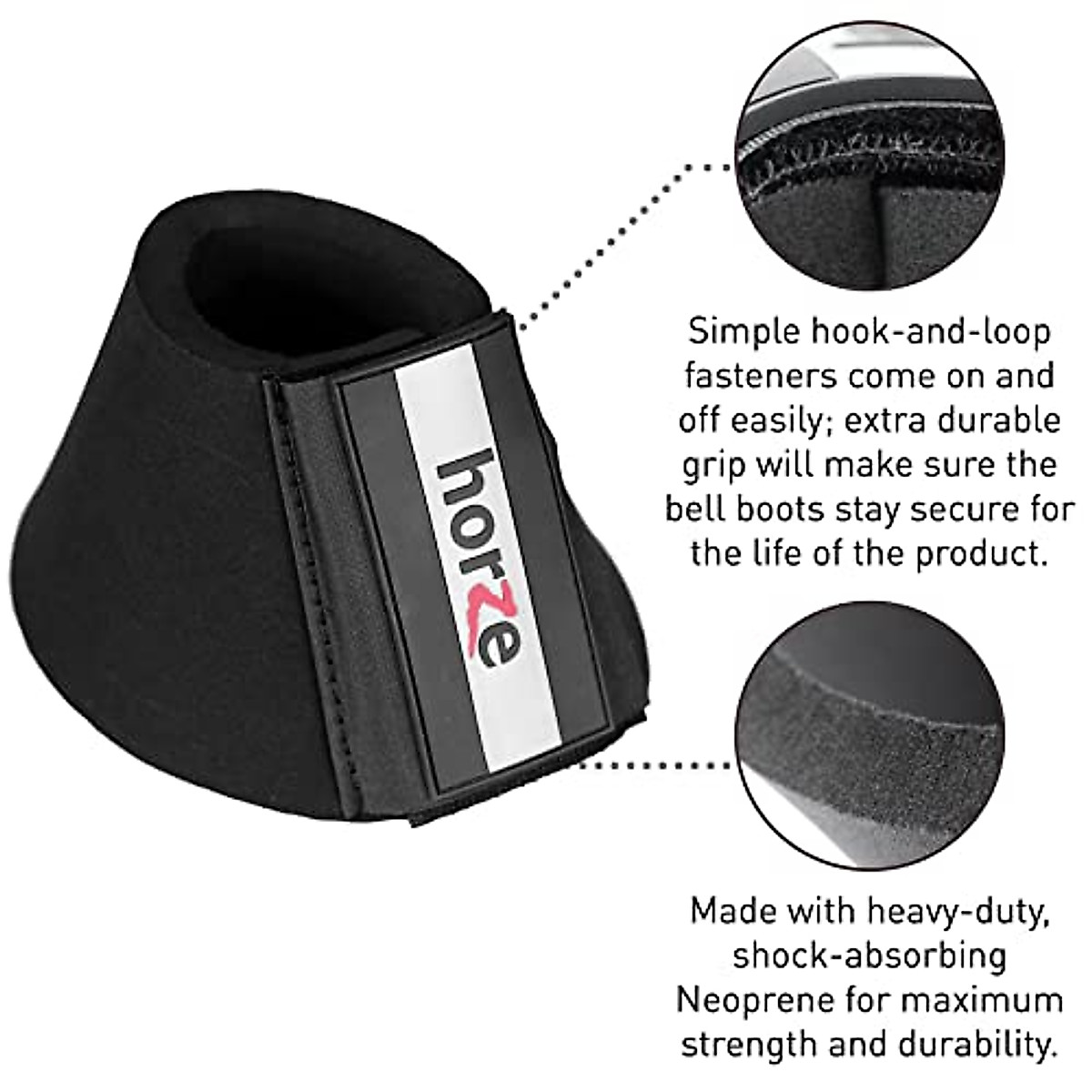HORZE Pro Overreach Neoprene Horse Bell Boots - Durable and Long-Lasting Protection, Heavy-Duty, Shock-Absorbing, and Tear-Resistant - Sold in Pairs - Black (X-Large)