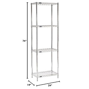 Nexel 14" x 24" x 74", 4 Tier Adjustable Wire Shelving Unit, NSF Listed Commercial Storage Rack, Chrome Finish, leveling feet