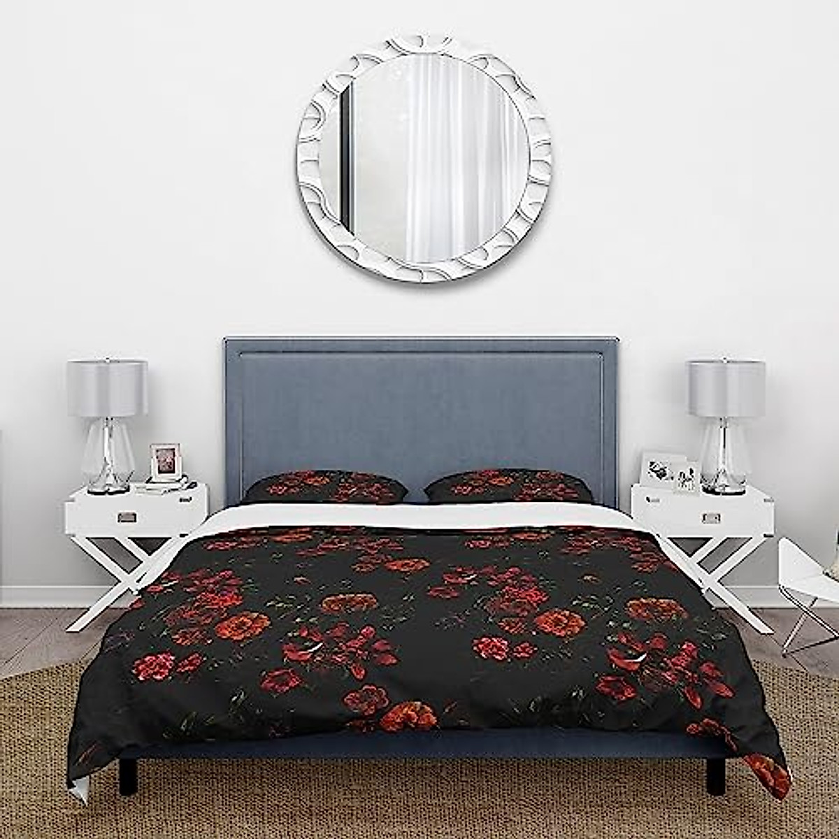 DESIGN ART Designart 'Grunge Red Summer Flowers On Black' Traditional Duvet Cover Set Twin