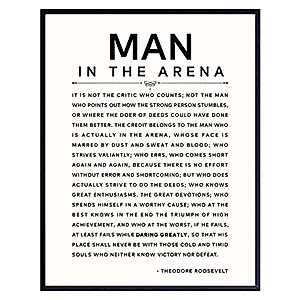 LARGE 11X14 - Man in the Arena - Inspirational Quotes - Teddy Roosevelt Poster - Motivational Gifts for Men, Boys, Teens, Entrepreneur - Office, Living Room, Bedroom Wall Art Decor - Daring Greatly