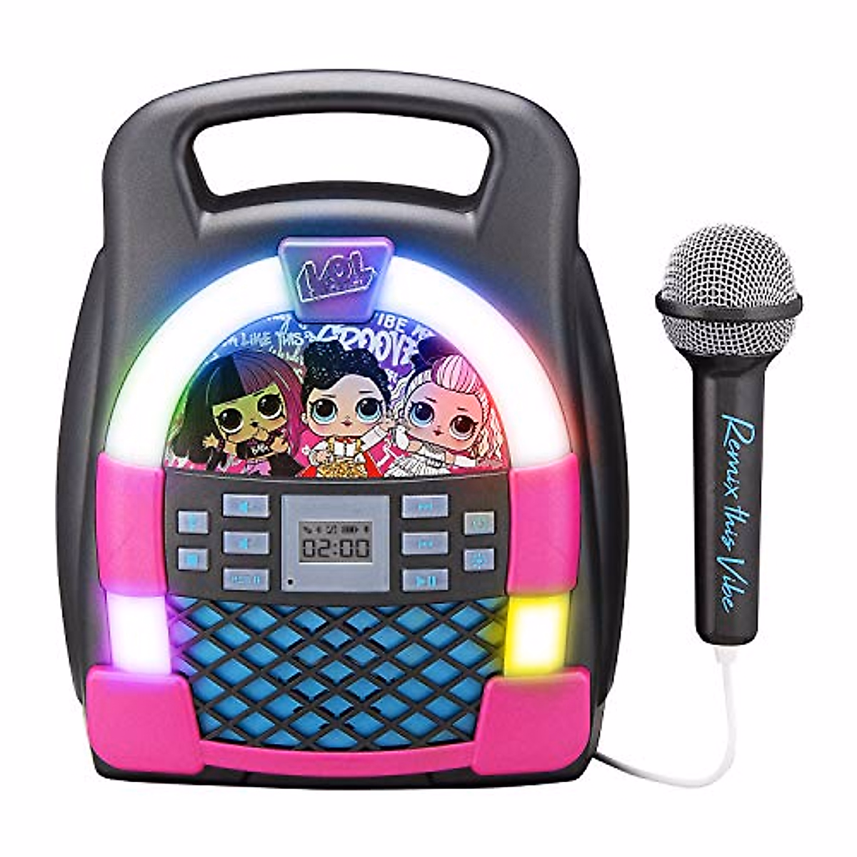 LOL Surprise! Remix OMG Bluetooth Karaoke Machine MP3 Player Portable with LED Disco Light Show, Store Hours of Music with Built in Memory, Record, Real Working Microphone, USB Port