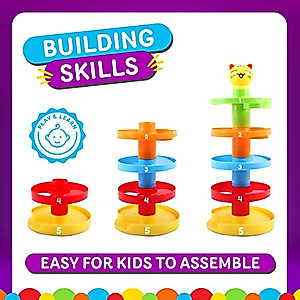 5 Layer Ball Drop and Roll Swirling Tower for Baby and Toddler Development Educational Toys | Stack, Drop and Go Ball Ramp Toy Set Includes 3 Spinning Acrylic Activity Balls with Colorful Beads